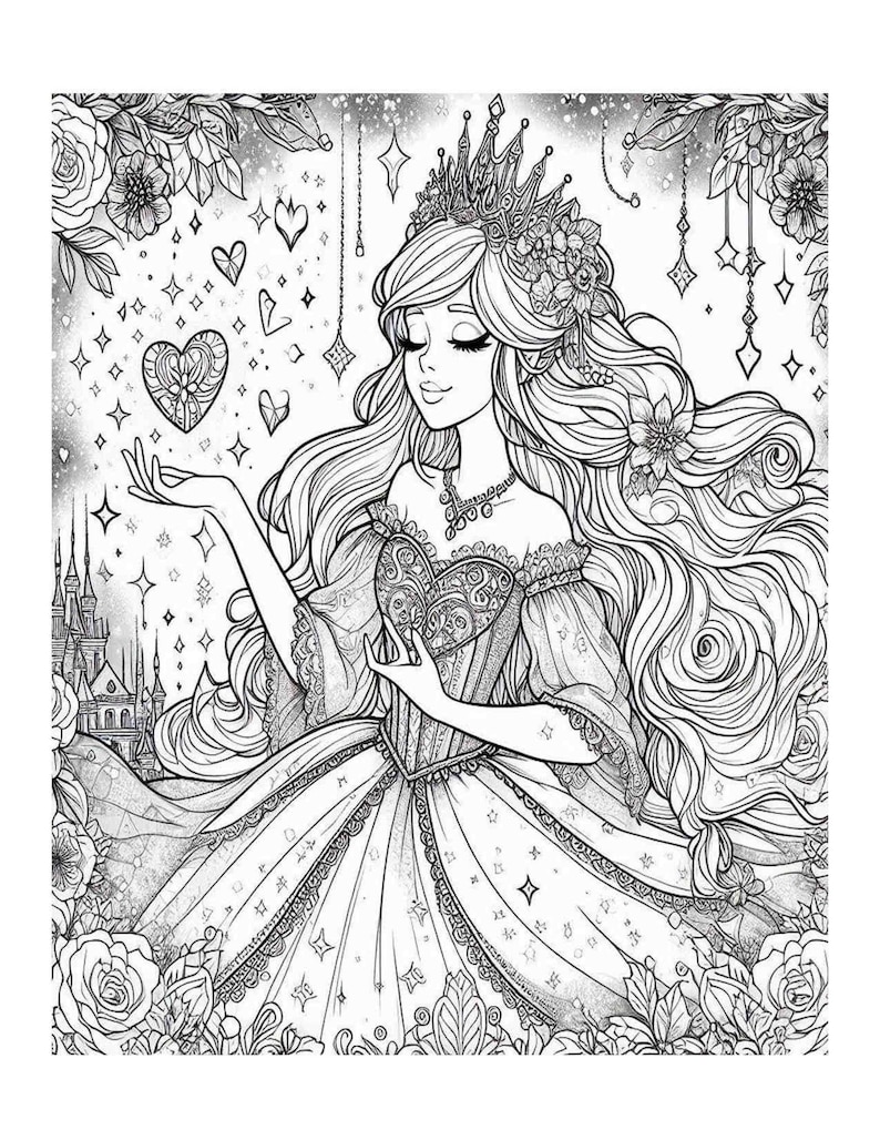 Magical Princess Coloring Pages for Adults: 25 Printable Designs (PDF ...