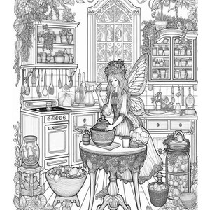 Fairy Kitchen Coloring Pages for Adults: 25 Printable Designs (digital ...