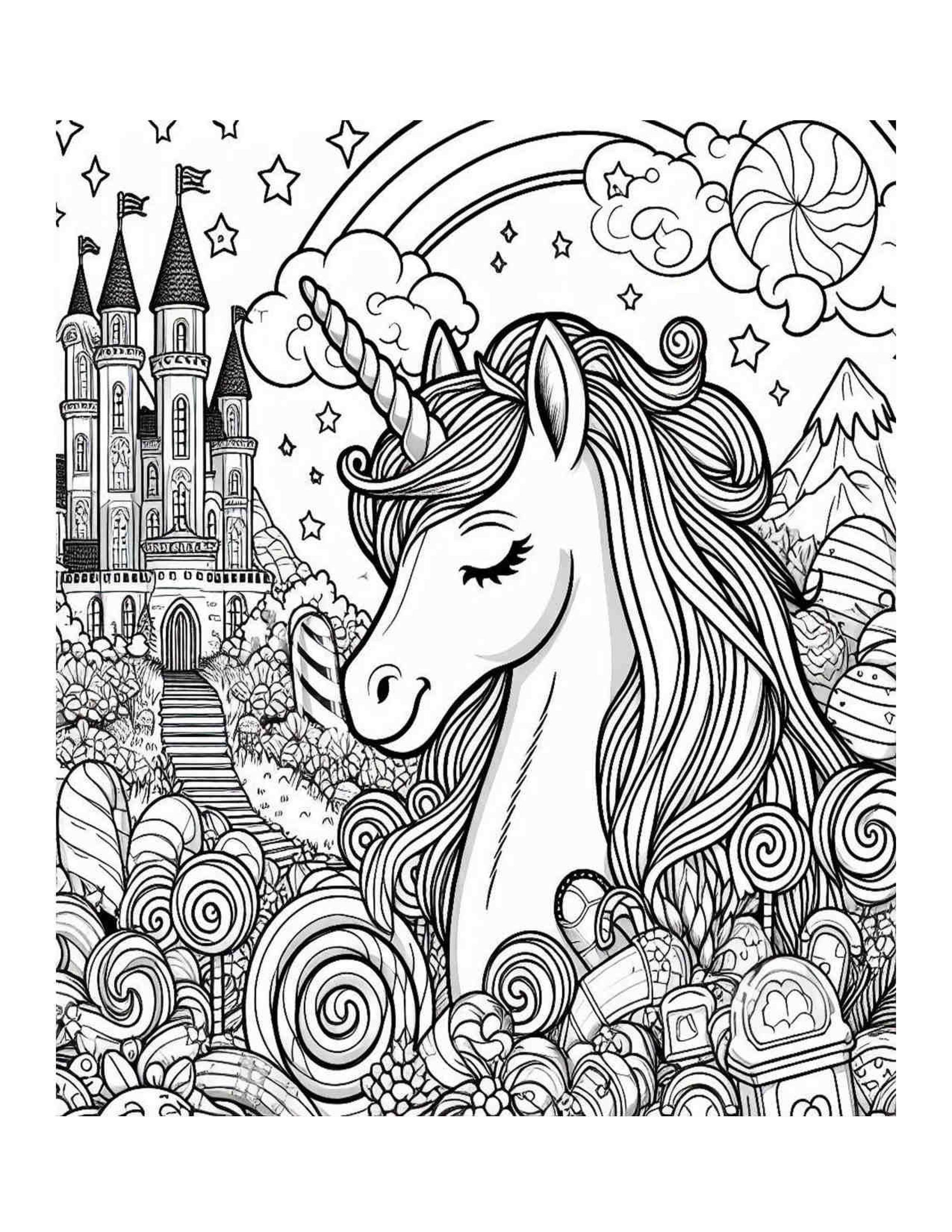 Unicorn Candy Land Coloring Pages for Adults, Features 50 Coloring ...