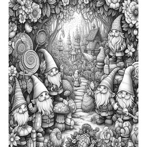 Gnome Coloring Pages for Adults: 25 Whimsical Grayscale Designs ...