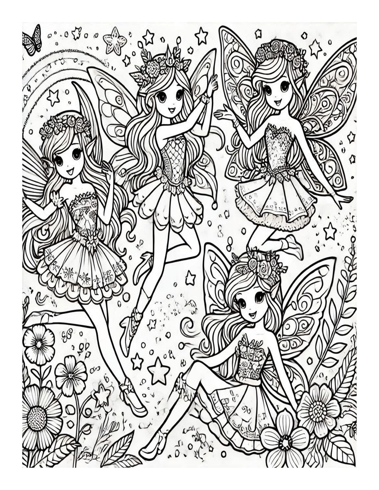 Beautiful Magical Forest Fairy Coloring Pages for Adults, Features 25 ...