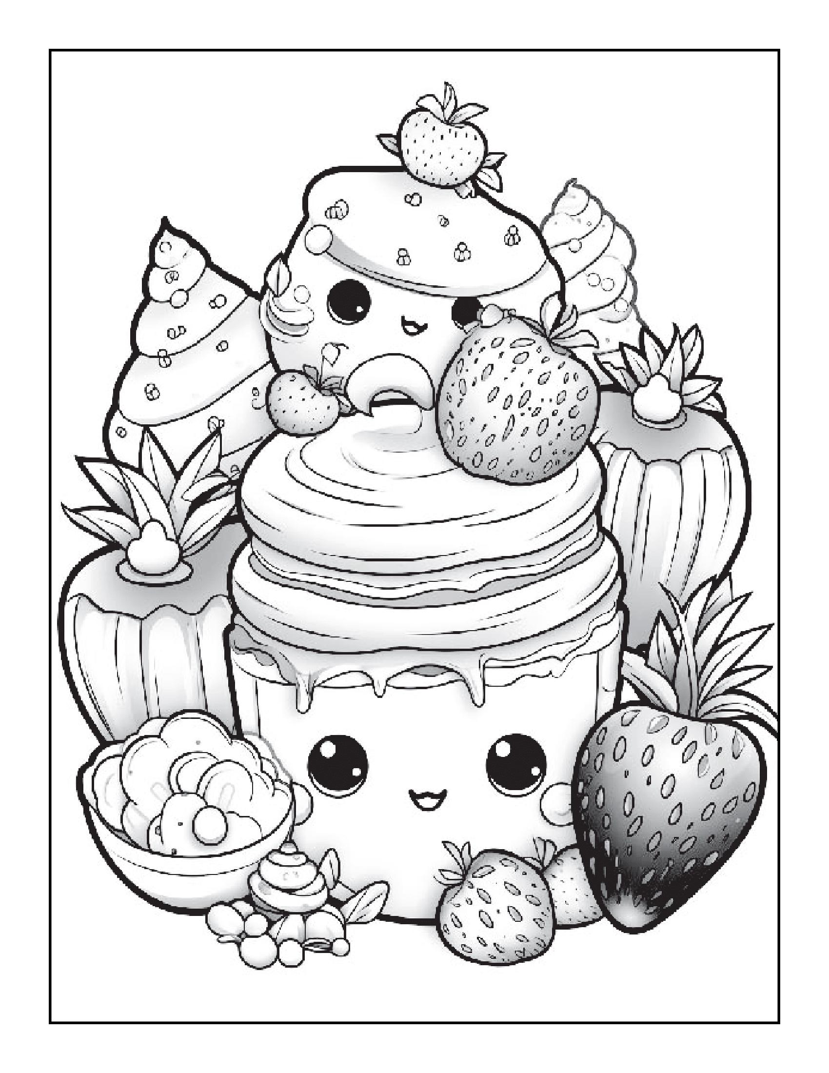 Kawaii Food Coloring Pages, 100 Page Adult Coloring Book (instant PDF ...