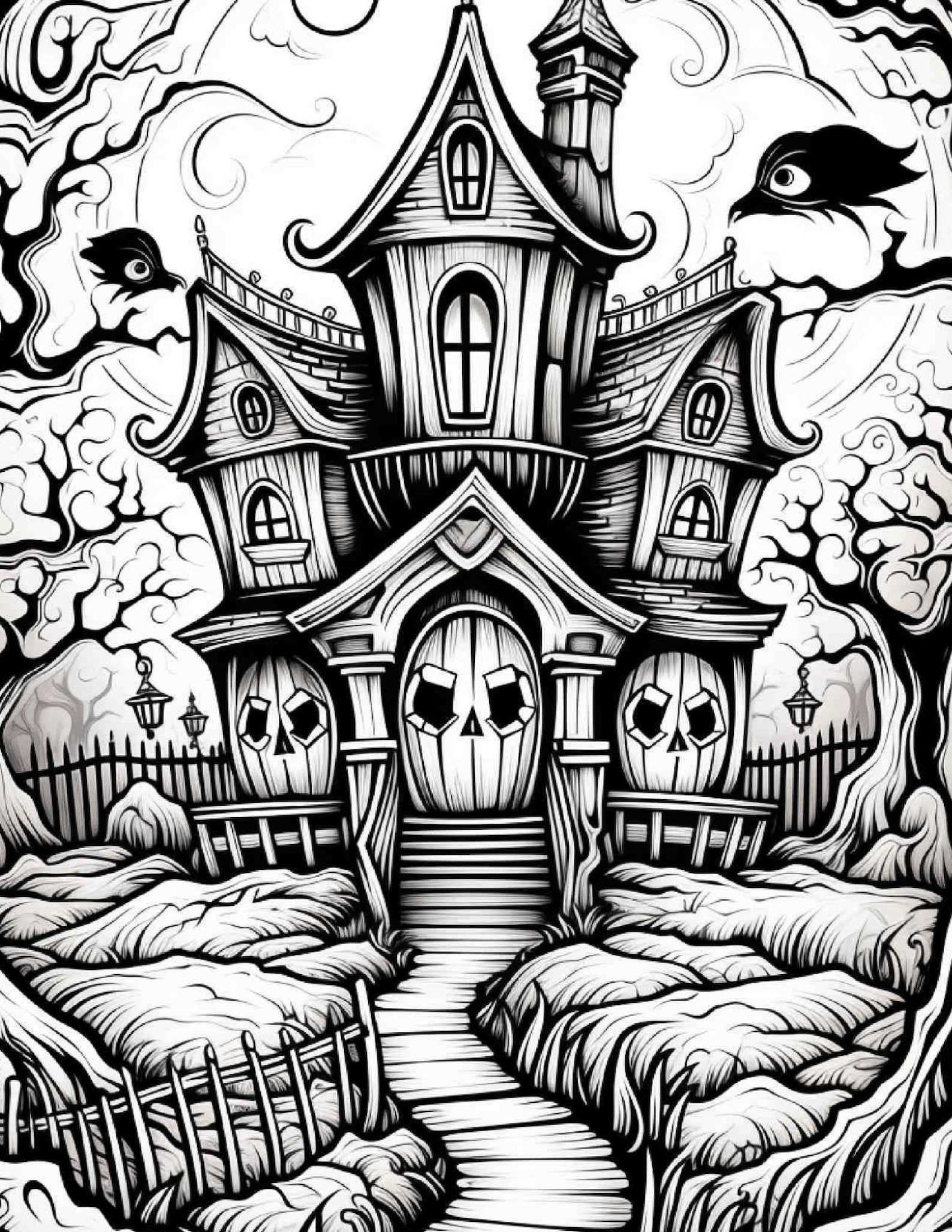 Haunted Houses Coloring Pages for Adults: 25 Printable Designs - Etsy