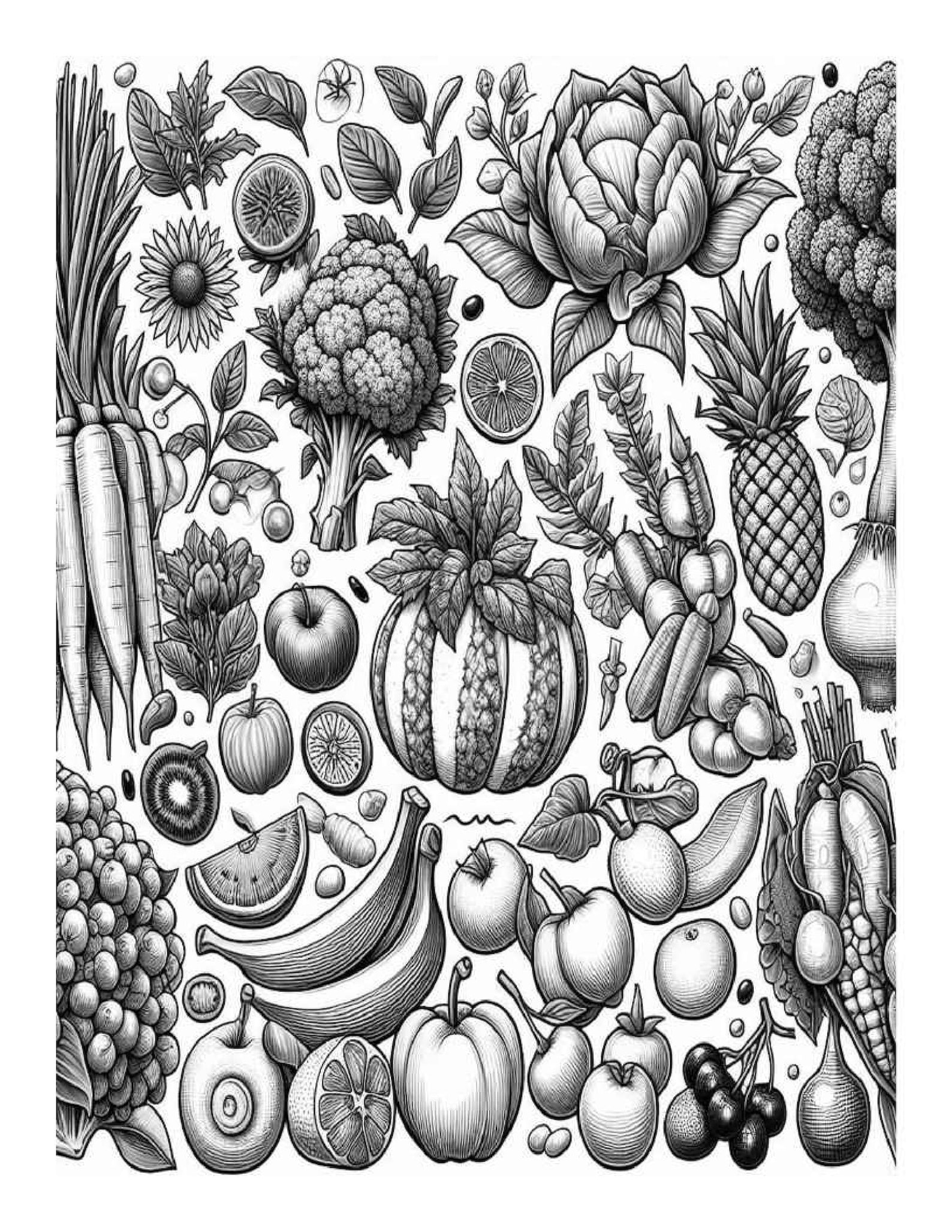 Fruits & Vegetables Coloring Pages for Adults: 25 Printable Designs ...