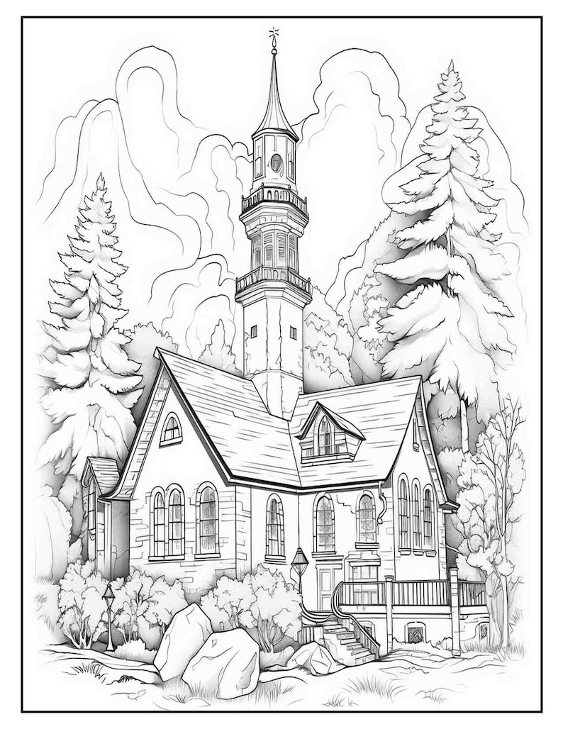 Winter Country Scenes Coloring Pages for Adults (printable) - Etsy