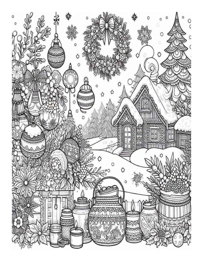 Country Christmas Coloring Pages for Adults: 25 Printable Designs (PDF ...