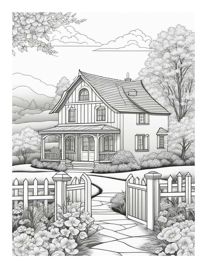 Country Cabins Coloring Pages for Adults: 25 Printable Designs (PDF ...