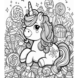 Unicorn Candy Land Coloring Pages for Adults (PDF Download) - Etsy