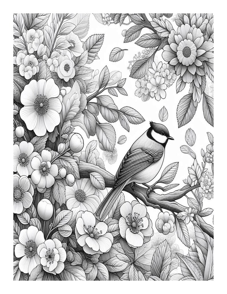 Beautiful Springtime Scenes Grayscale Coloring Pages for Adults ...