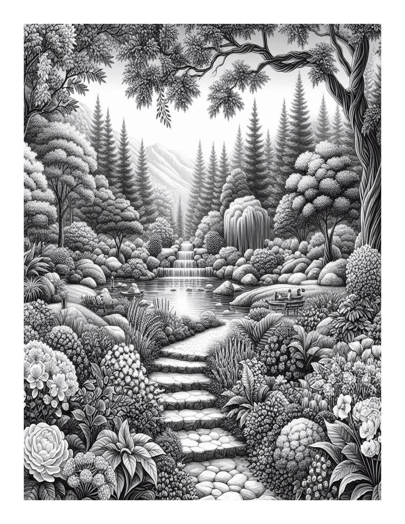 Fantasy Gardens Grayscale Coloring Pages for Adults (printable) - Etsy
