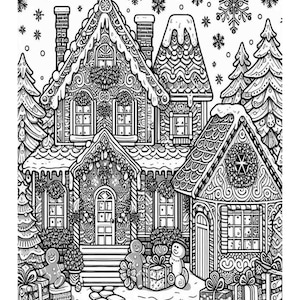 Christmas Gingerbread Houses Coloring Pages for Adults (printable) - Etsy