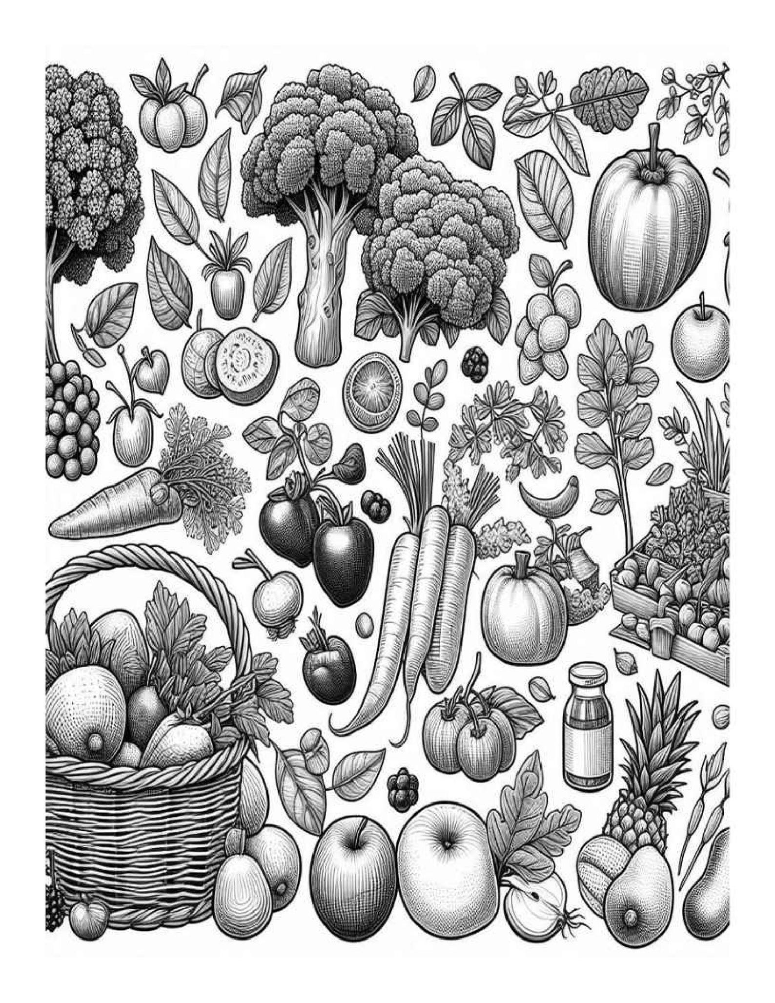 Fruits & Vegetables Coloring Pages for Adults: 25 Printable Designs ...
