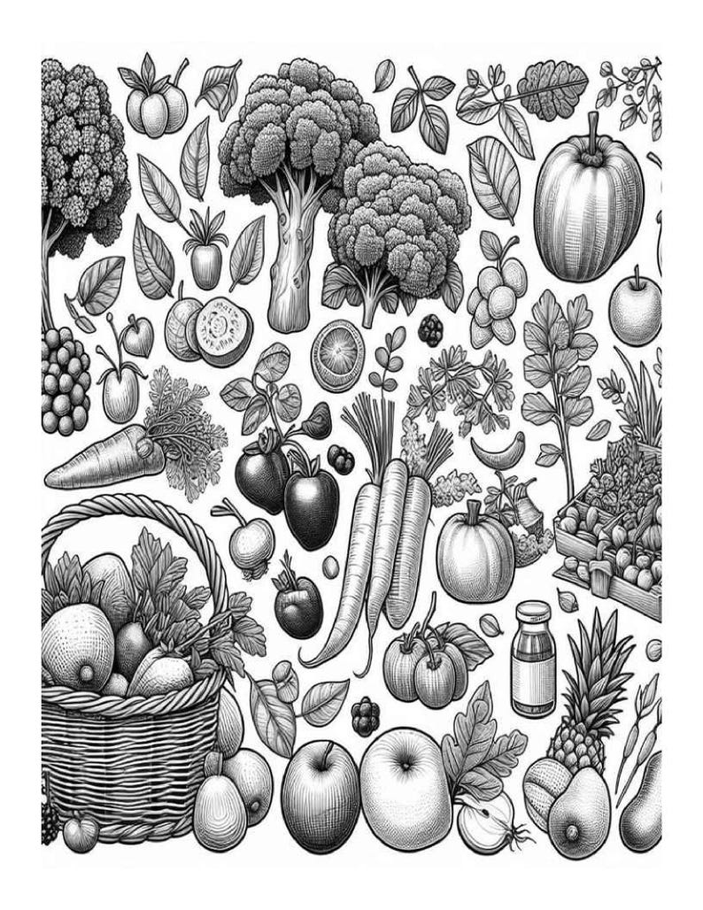 Fruits & Vegetables Coloring Pages for Adults: 25 Printable Designs ...