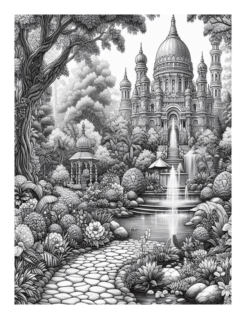 Fantasy Gardens Grayscale Coloring Pages for Adults (printable) - Etsy