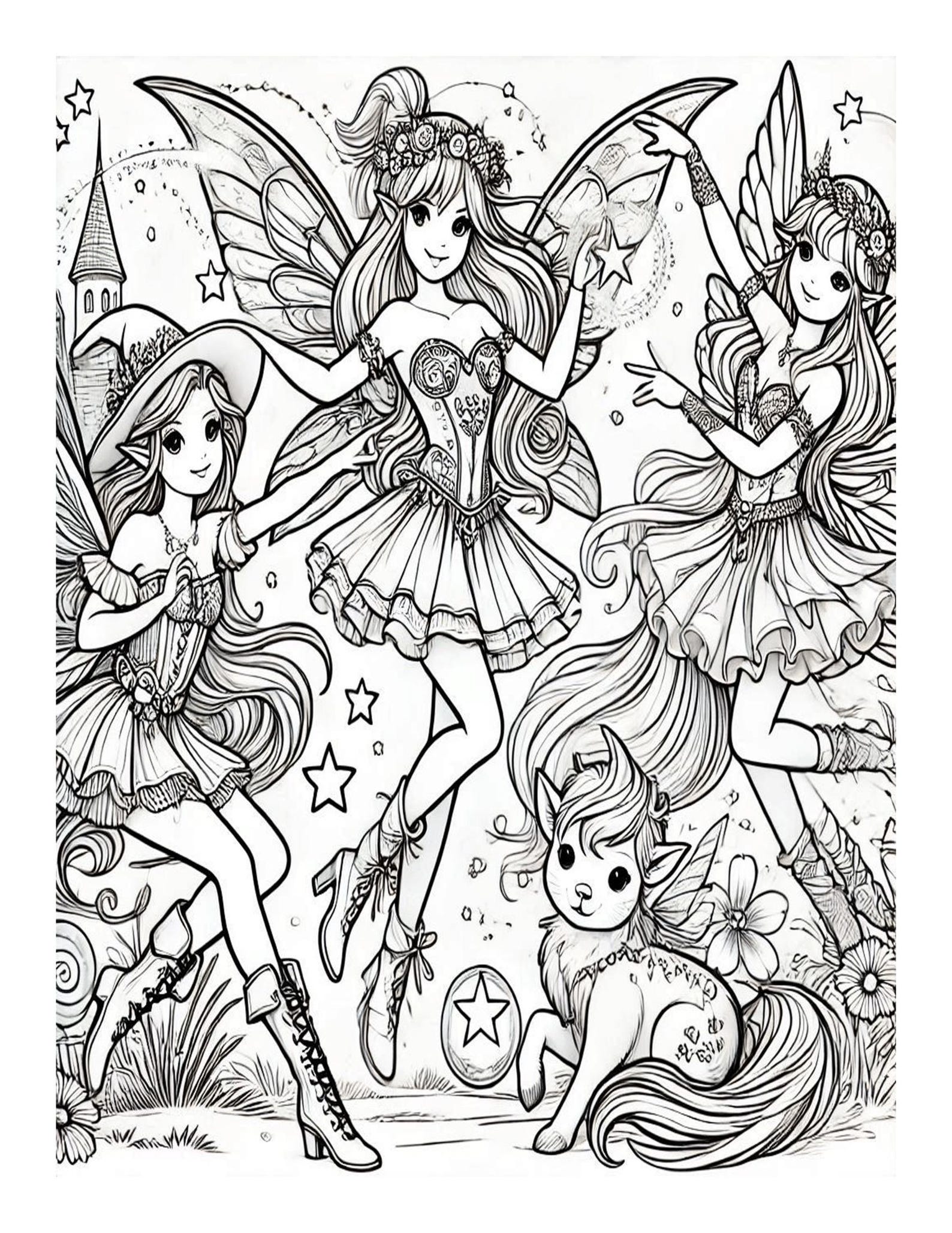 Beautiful Magical Forest Fairy Coloring Pages for Adults, Features 25 ...