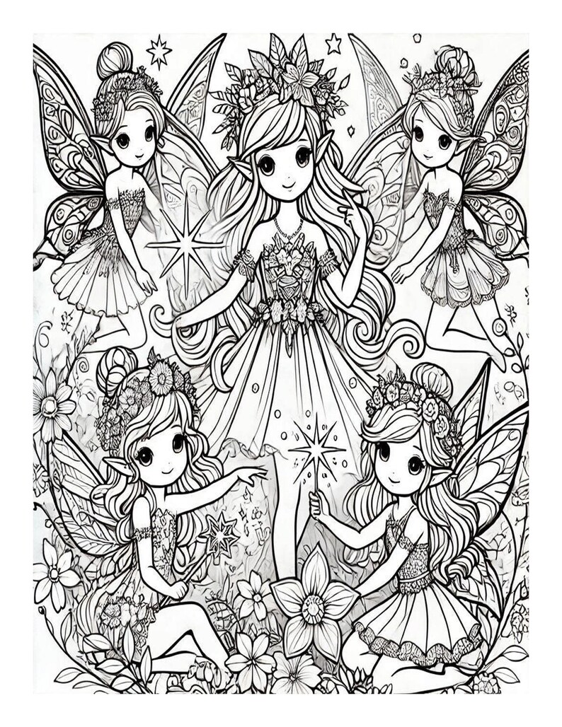 Beautiful Magical Forest Fairy Coloring Pages for Adults, Features 25 ...