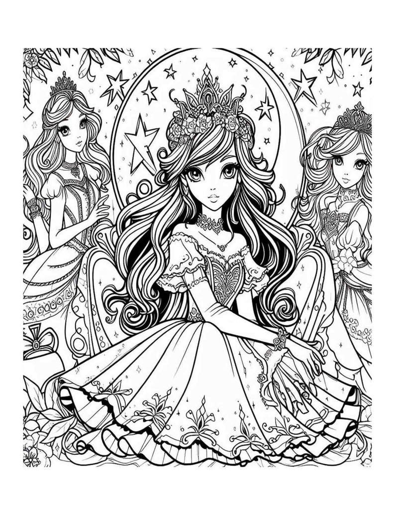 Magical Princess Coloring Pages for Adults: 25 Printable Designs (PDF ...