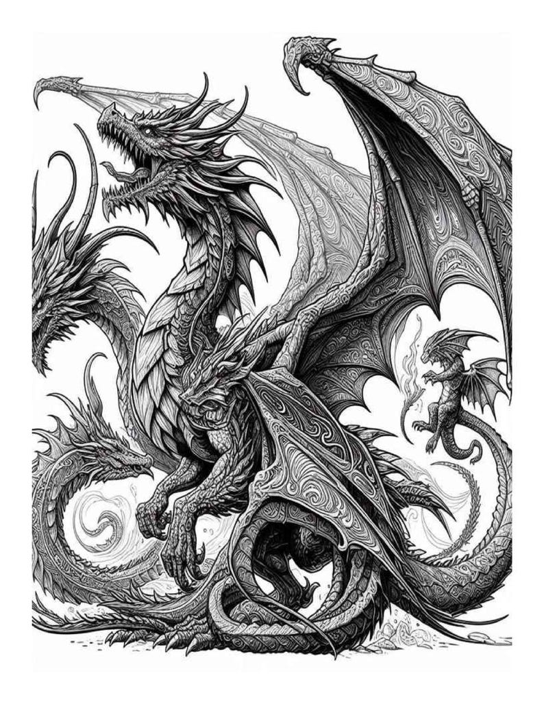 Fantasy Dragons Coloring Pages for Adults: 25 Printable Designs (PDF ...