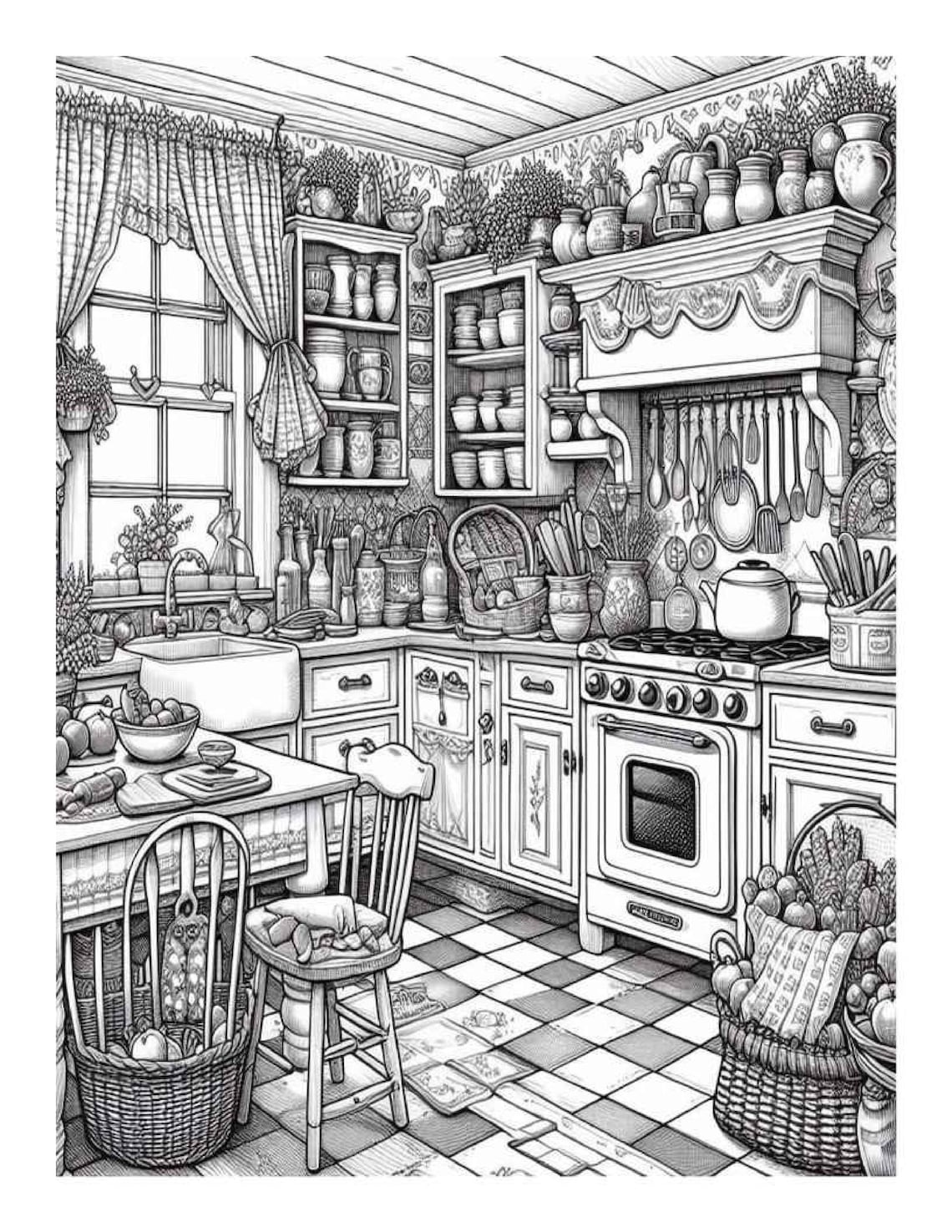 Country Kitchen Coloring Pages for Adults: 25 Printable Designs (PDF ...