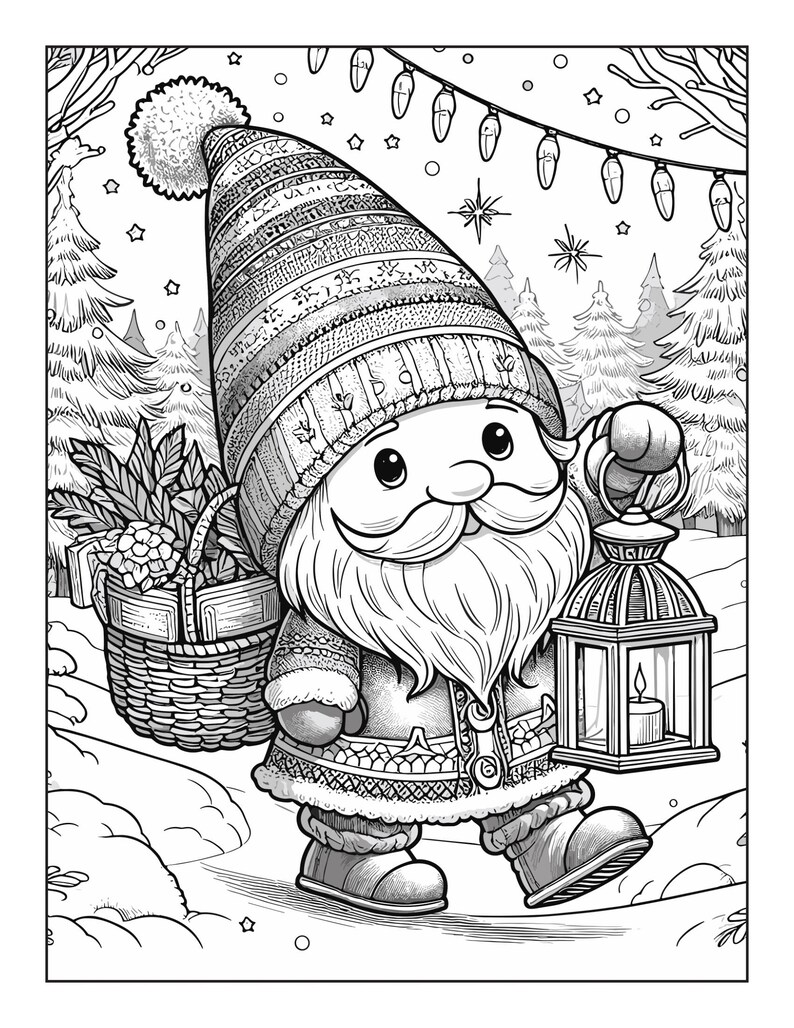 Cute Christmas Gnomes Coloring Pages for Adults, Features 25 Coloring ...