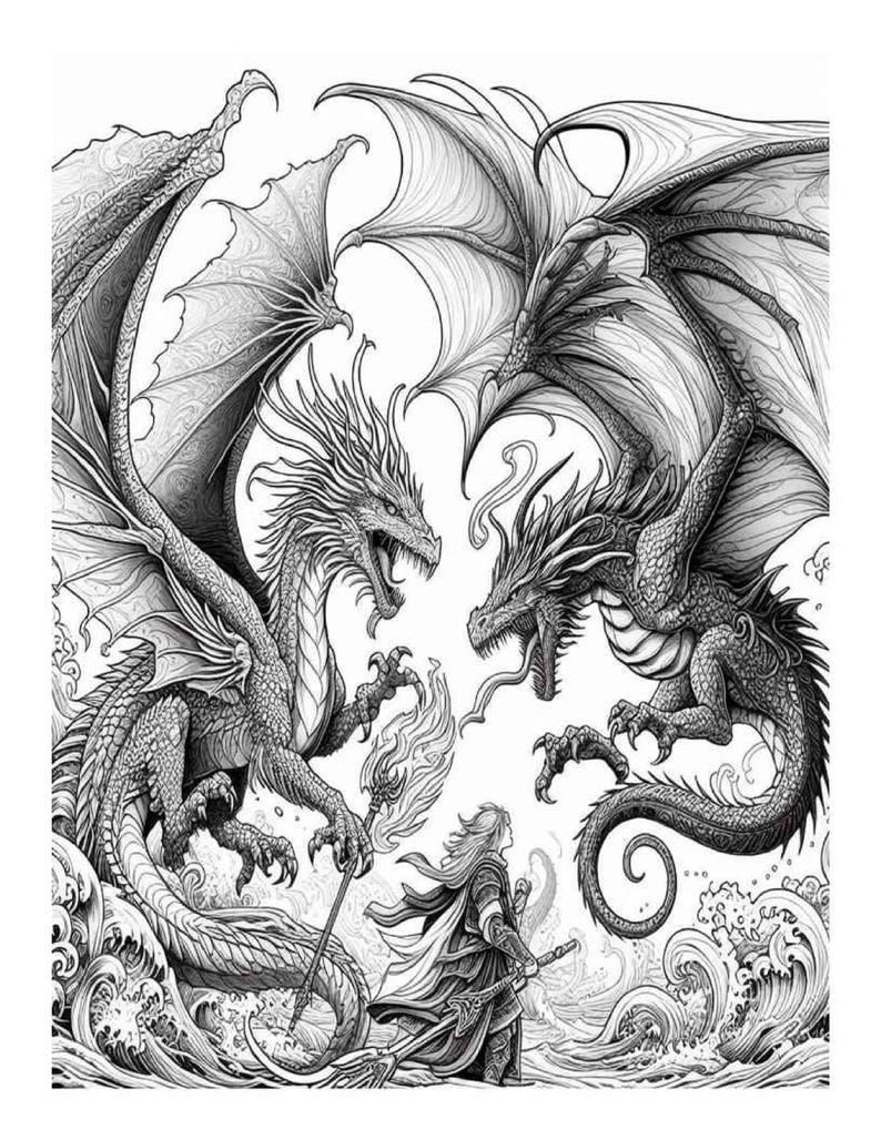 Fantasy Dragons Coloring Pages for Adults: 25 Printable Designs (PDF ...