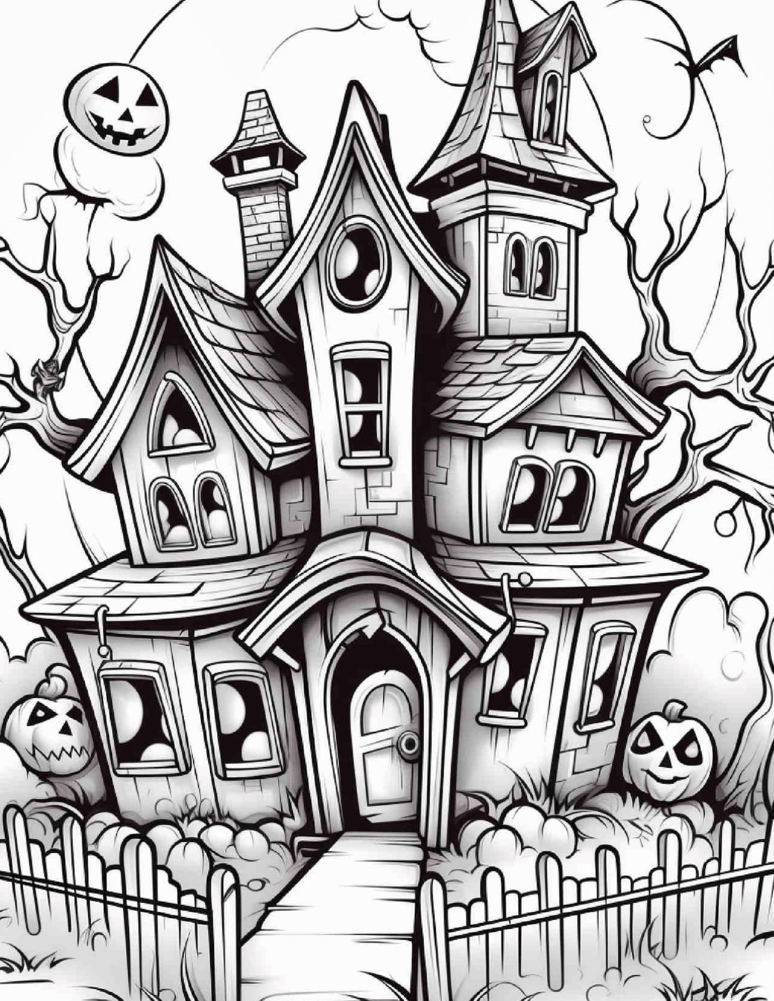 Haunted Houses Coloring Pages for Adults: 25 Printable Designs - Etsy