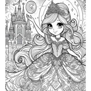 Magical Princess Coloring Pages for Adults: 25 Printable Designs (PDF ...