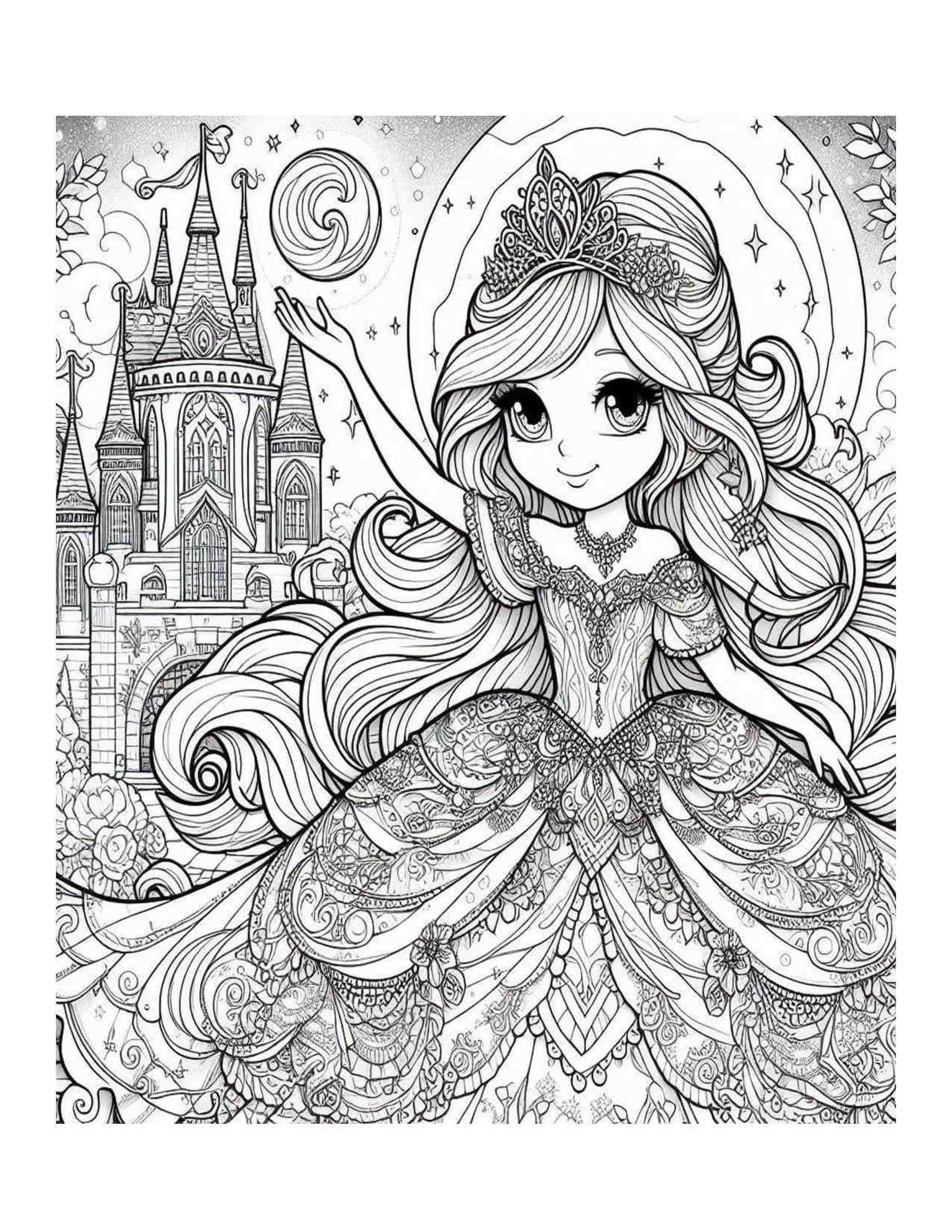 Magical Princess Coloring Pages for Adults: 25 Printable Designs (PDF ...