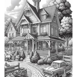 Country Homes Coloring Pages for Adults: Grayscale Printable (25 Pages ...