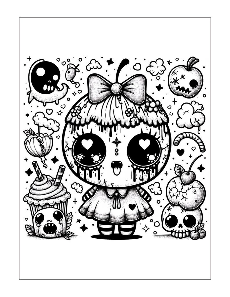 Creepy Kawaii Coloring Pages for Adults: 25 Printable Designs (digital ...