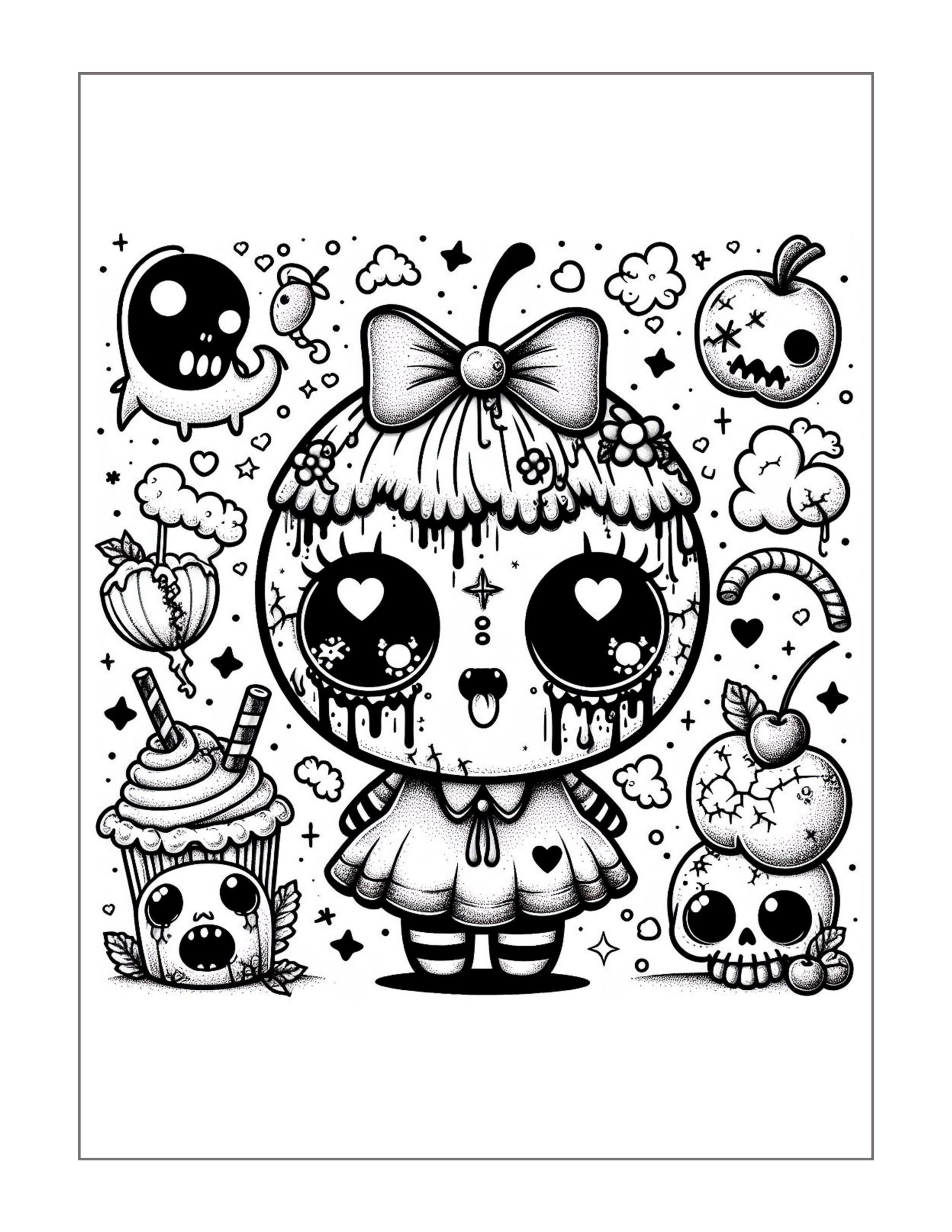 Adorable Creepy Kawaii Coloring Pages for Adults, Features 25 Coloring ...