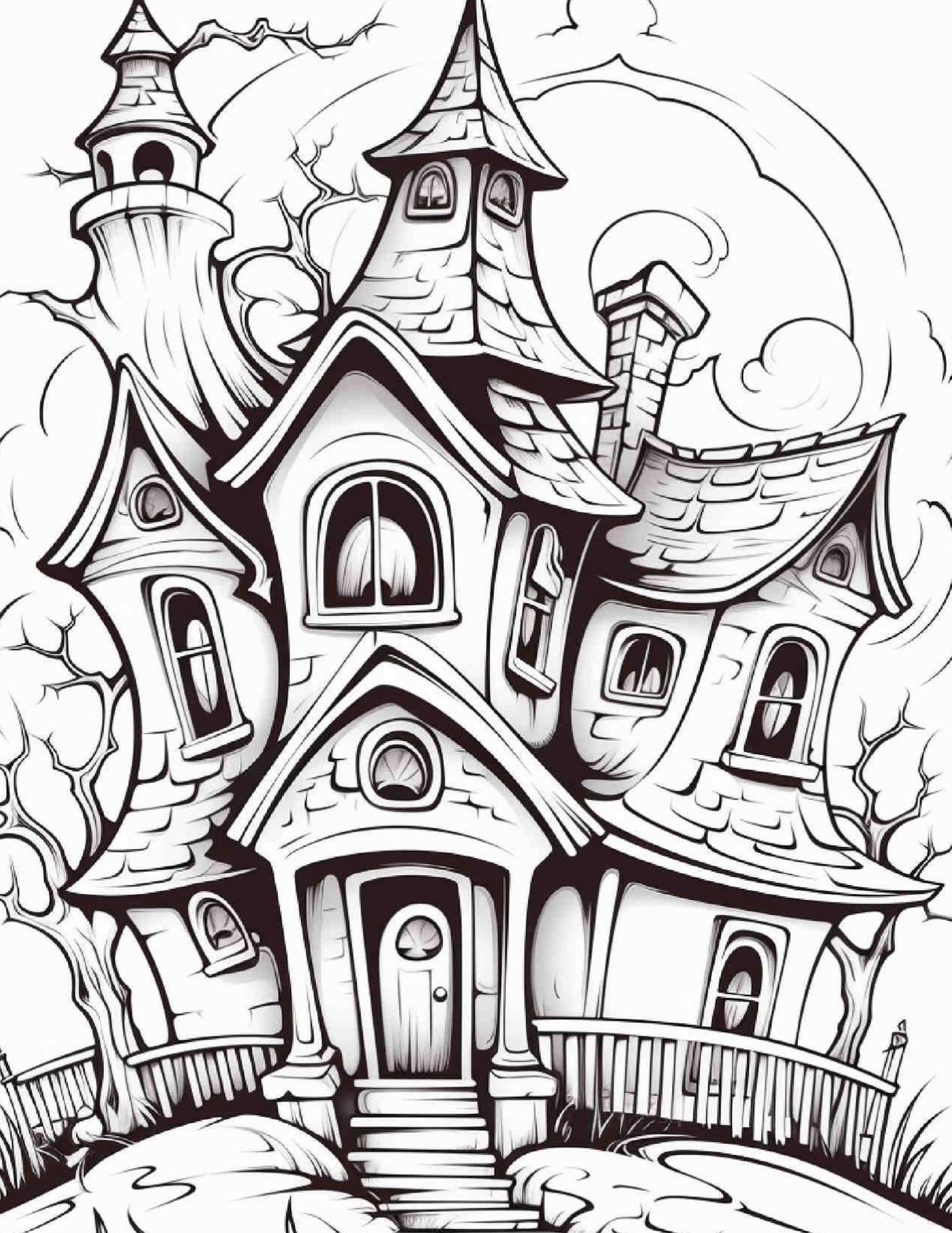 Haunted Houses Coloring Pages for Adults: 25 Printable Designs - Etsy