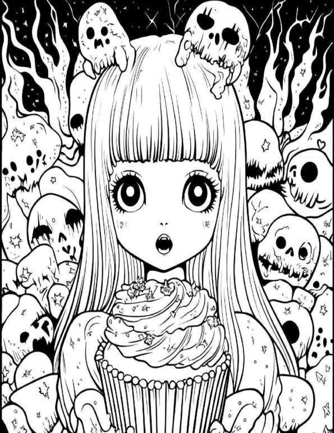 Creepy Kawaii Horror Coloring Pages for Adults, Features 25 Coloring ...