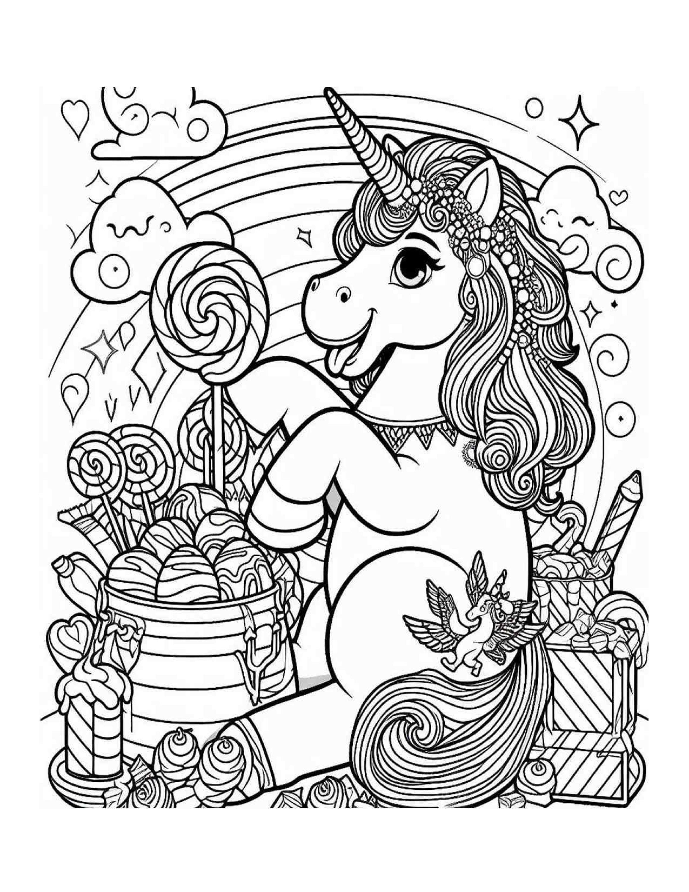 Unicorn Candy Land Coloring Pages for Adults, Features 50 Coloring ...