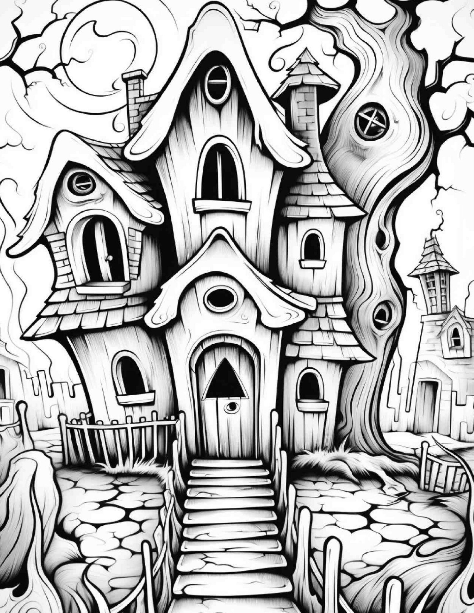 Haunted Houses Coloring Pages for Adults: 25 Printable Designs - Etsy