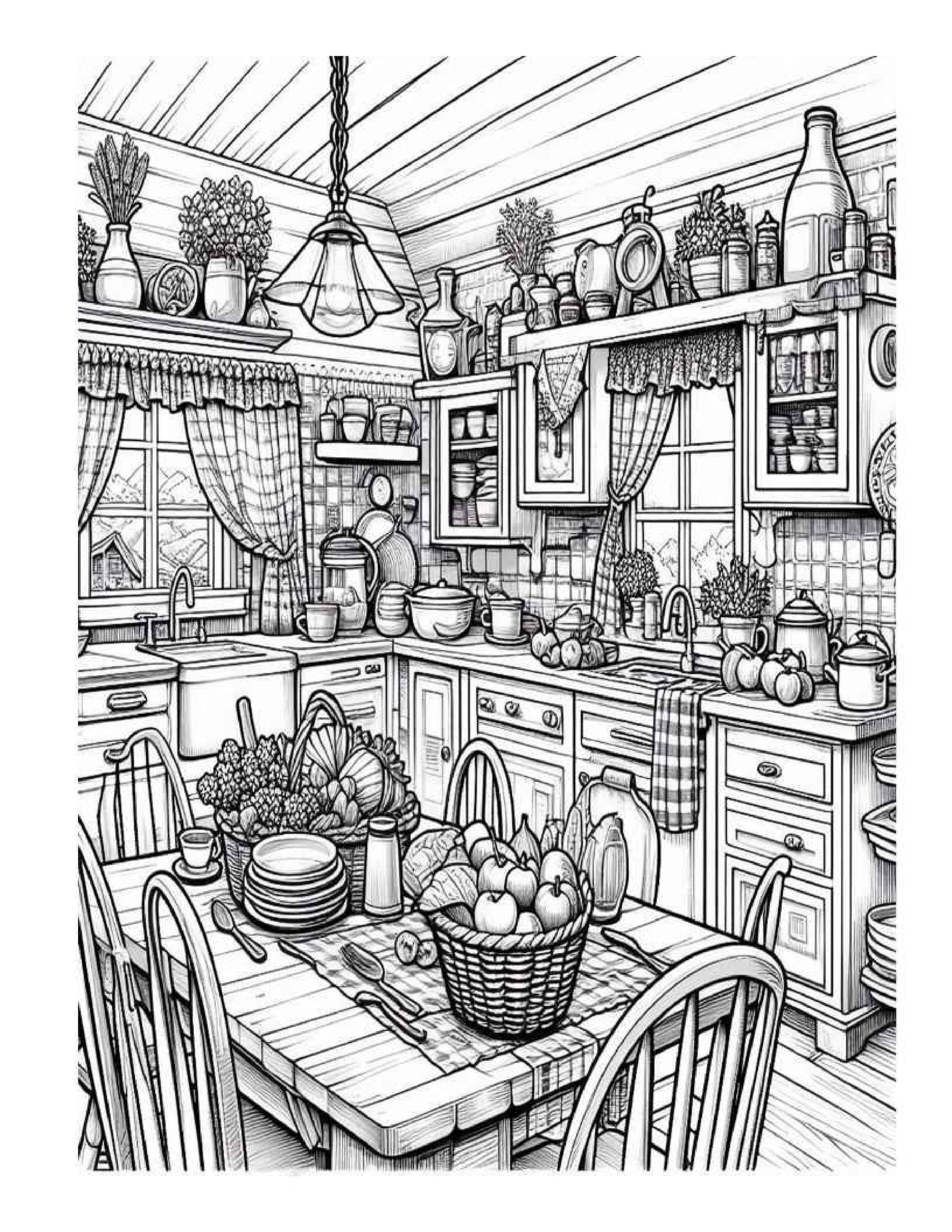Country Kitchen Coloring Pages for Adults: 25 Printable Designs (PDF ...