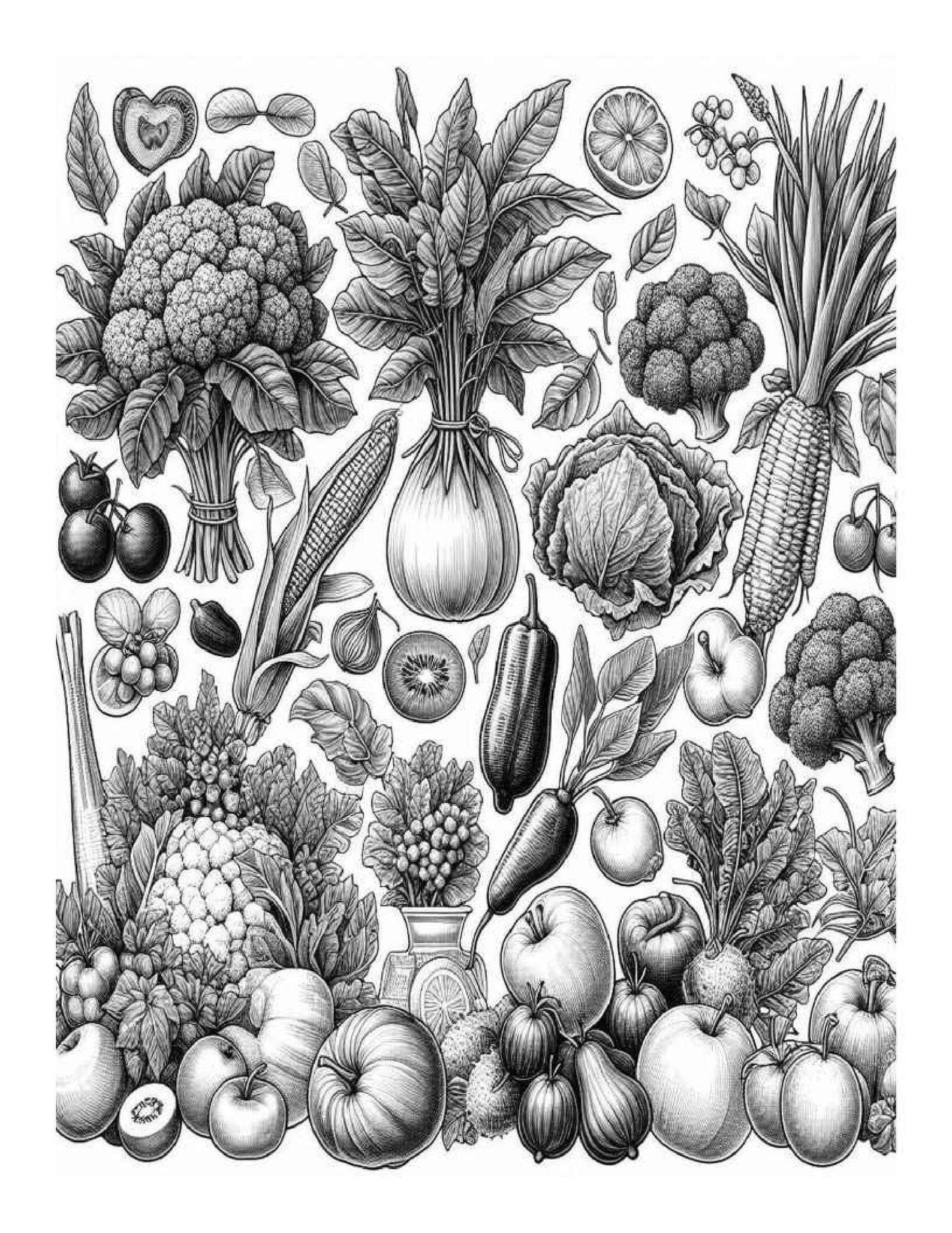 Fruits & Vegetables Coloring Pages for Adults: 25 Printable Designs ...