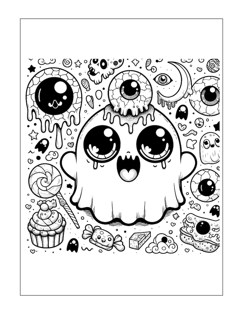 Creepy Kawaii Coloring Pages for Adults: 25 Printable Designs (digital ...