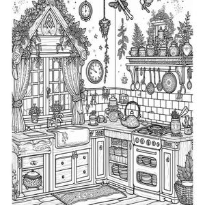 Fairy Kitchen Coloring Pages for Adults: 25 Printable Designs (digital ...