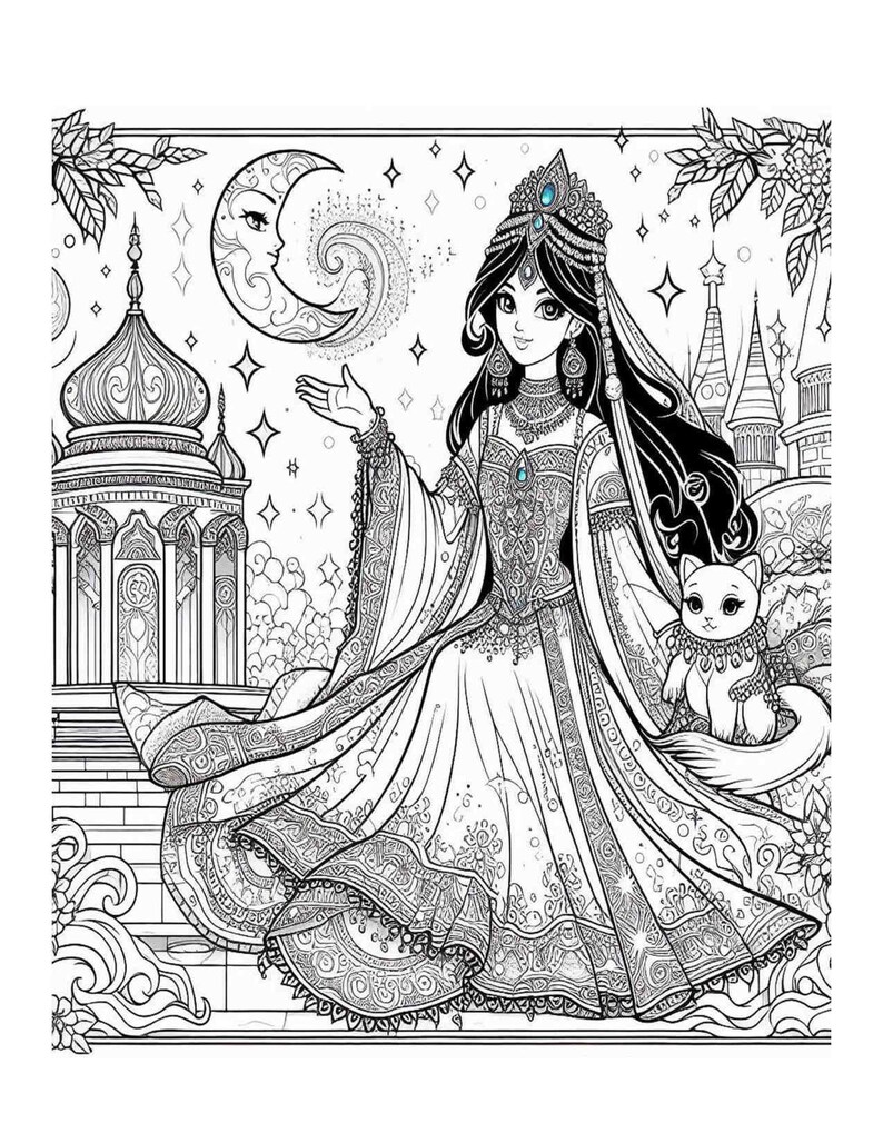Magical Princess Coloring Pages for Adults: 25 Printable Designs (PDF ...