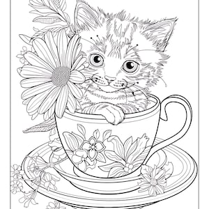 Teacup Kittens Coloring Pages for Adults, Features 25 Coloring Pages ...