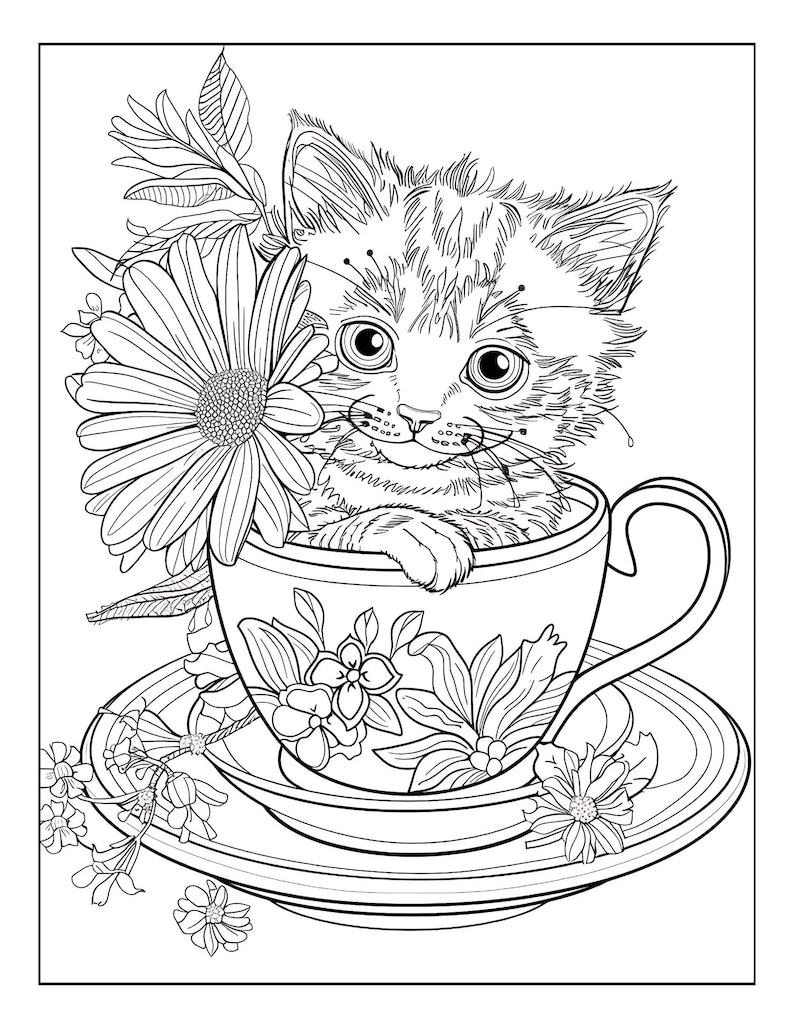 Teacup Kittens Coloring Pages for Adults, Features 25 Coloring Pages ...