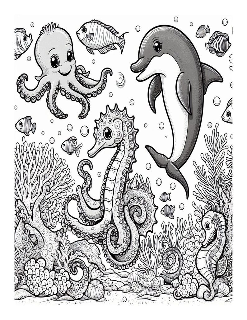 Ocean Animals Coloring Pages for Adults (printable) - Etsy