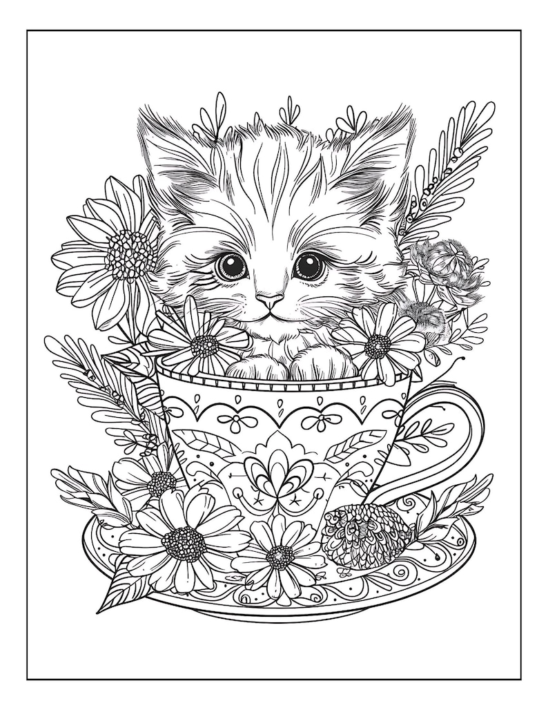 Teacup Kittens Coloring Pages for Adults, Features 25 Coloring Pages ...