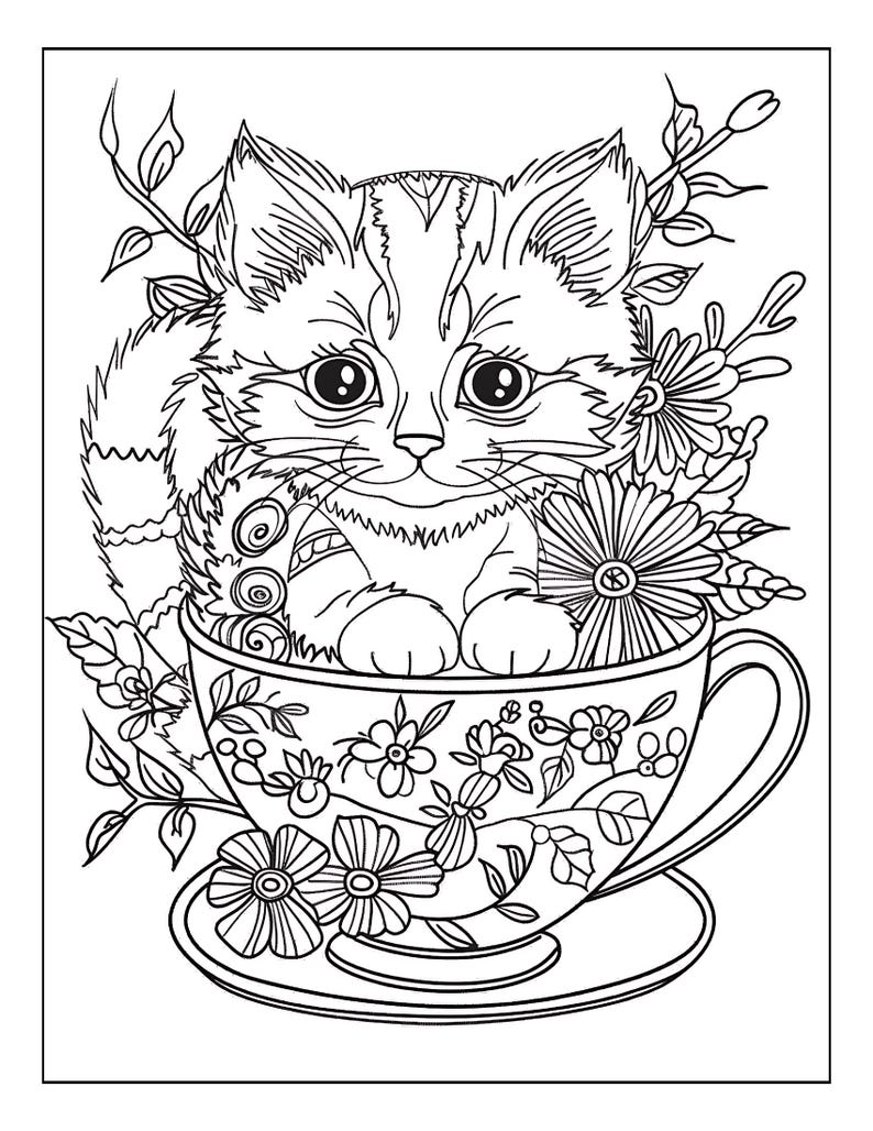 Teacup Kittens Coloring Pages for Adults, Features 25 Coloring Pages ...