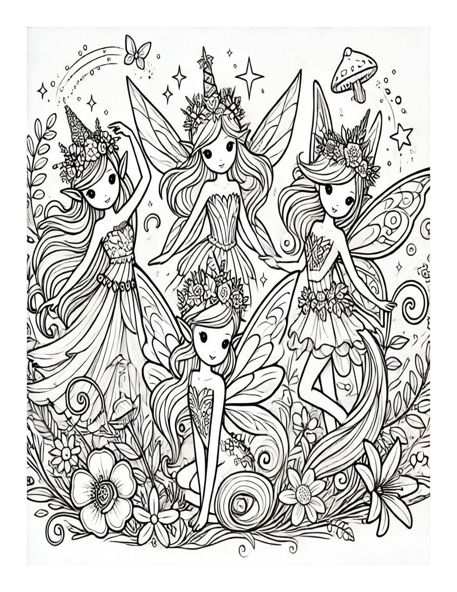 Beautiful Magical Forest Fairy Coloring Pages for Adults, Features 25 ...