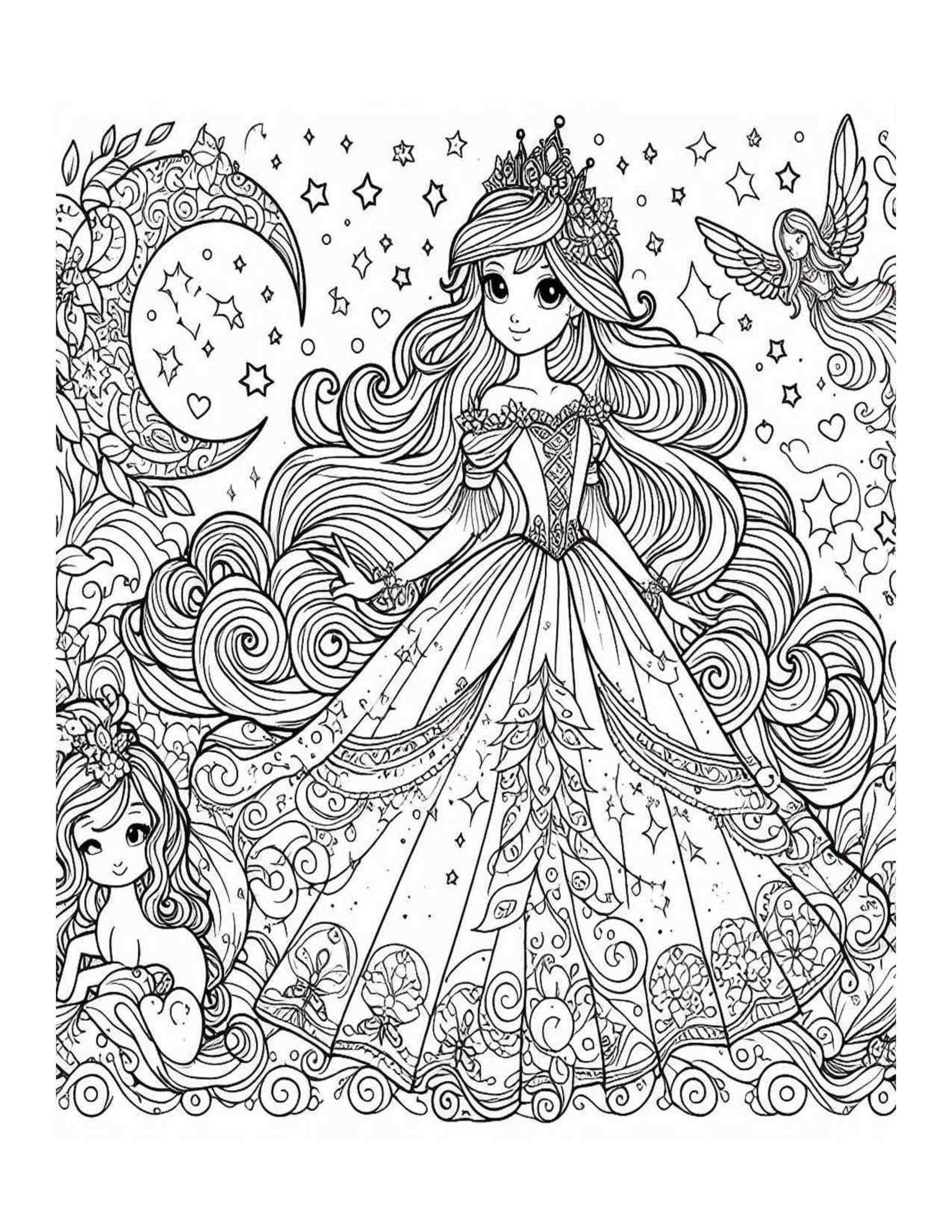 Magical Princess Coloring Pages for Adults: 25 Printable Designs (PDF ...