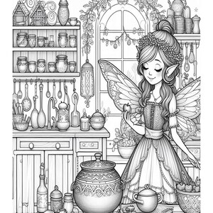 Fairy Kitchen Coloring Pages for Adults: Grayscale Printable Art (25 ...