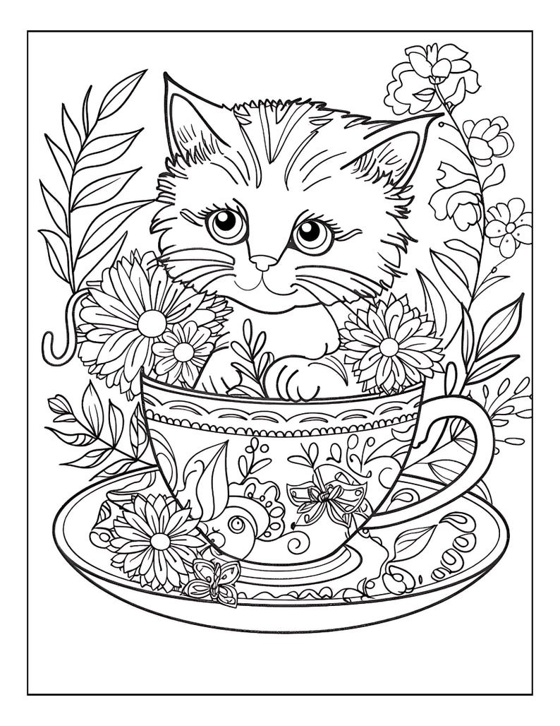 Teacup Kittens Coloring Pages for Adults, Features 25 Coloring Pages ...