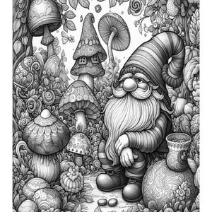 Gnome Coloring Pages for Adults: 25 Whimsical Grayscale Designs ...